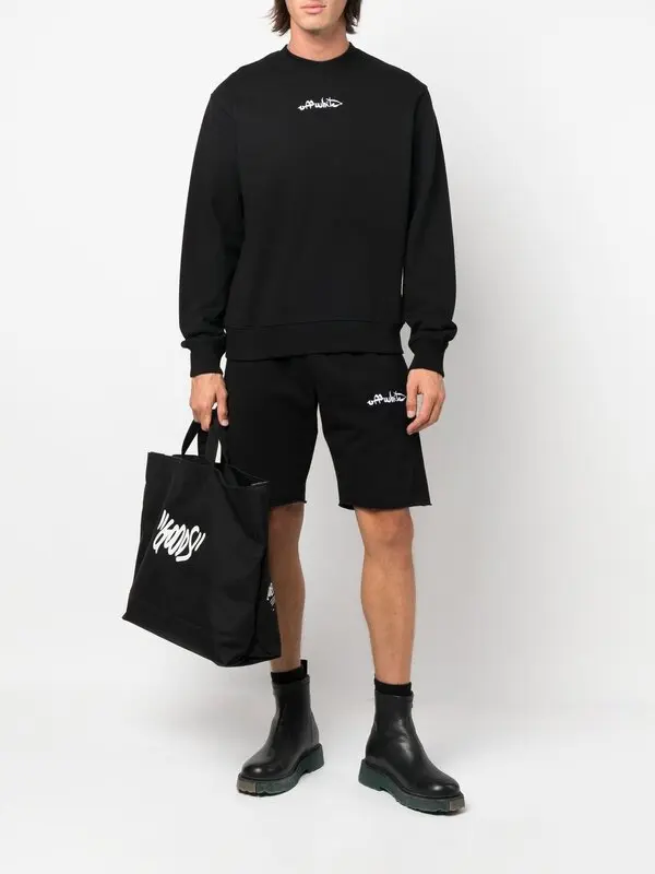 Off-White Logo Print Organic Cotton Track Shorts - Black