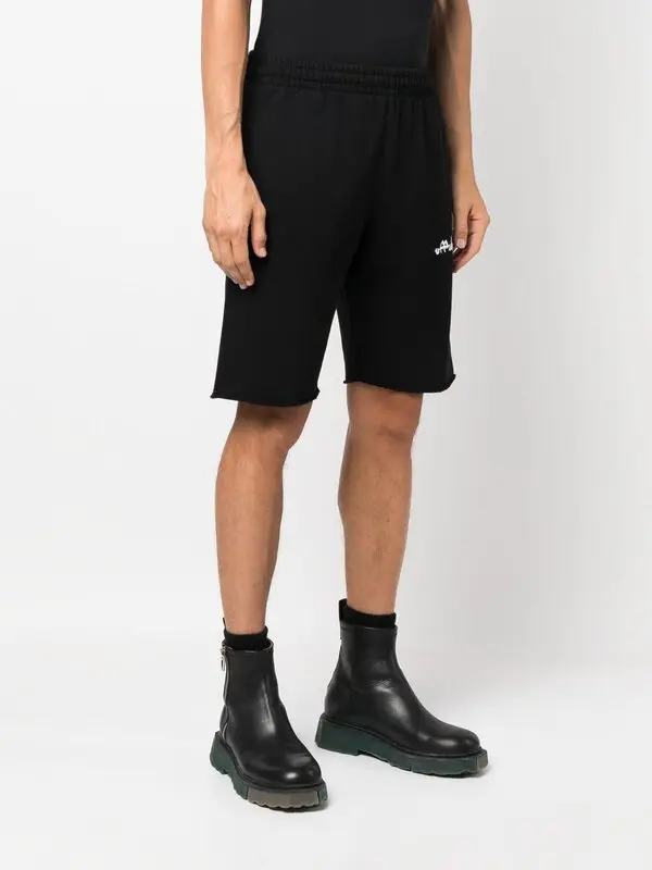 Off-White Logo Print Organic Cotton Track Shorts - Black