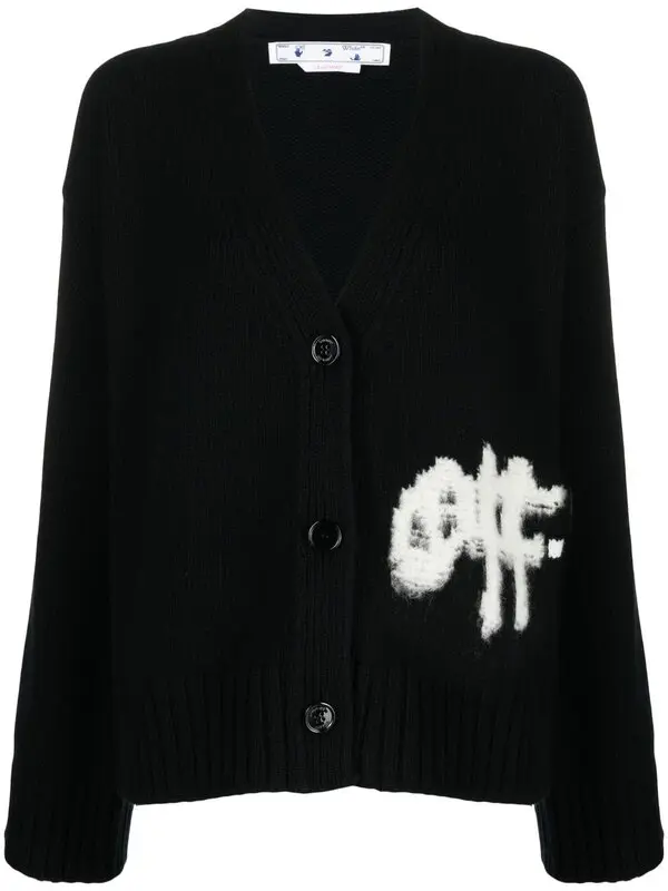Off-White Logo-intarsia Knit Cardigan - Black