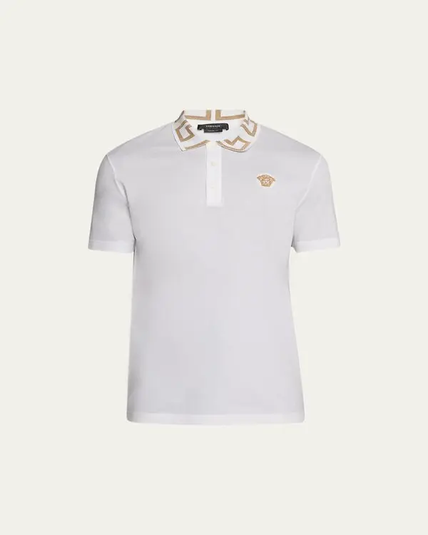 Versace Greca-collar Polo Shirt - Optical White