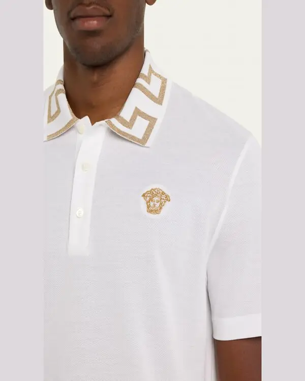 Versace Greca-collar Polo Shirt - Optical White