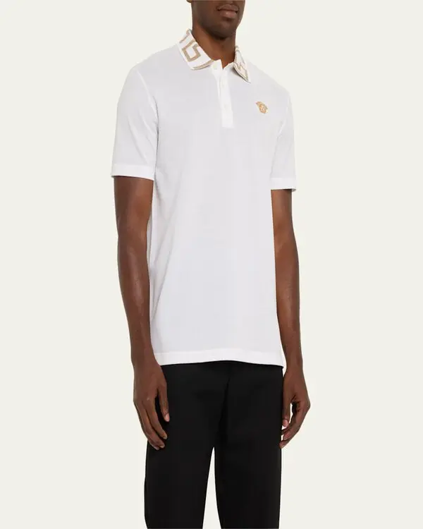 Versace Greca-collar Polo Shirt - Optical White