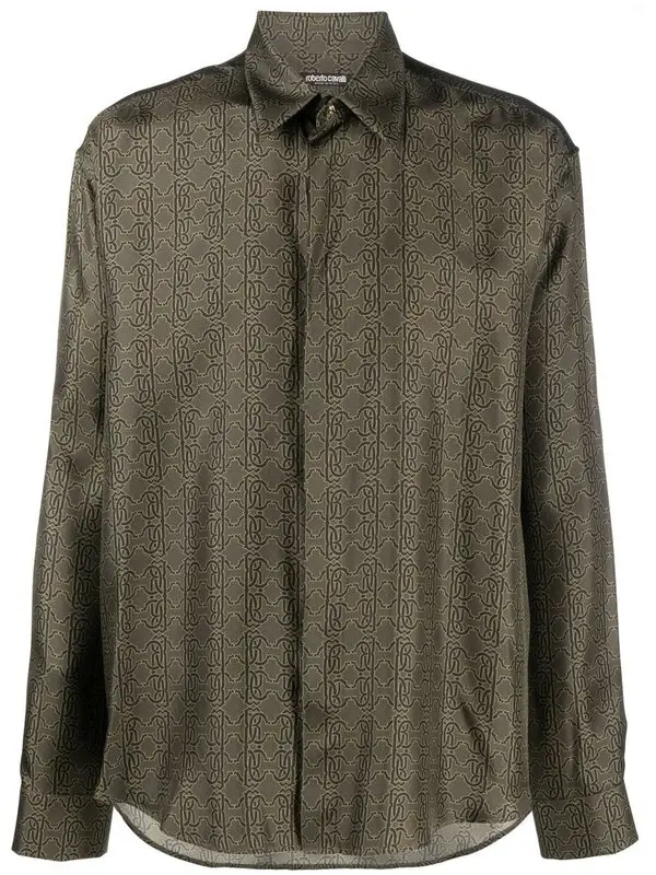Roberto Cavalli Monogram-print Silk Shirt - Green