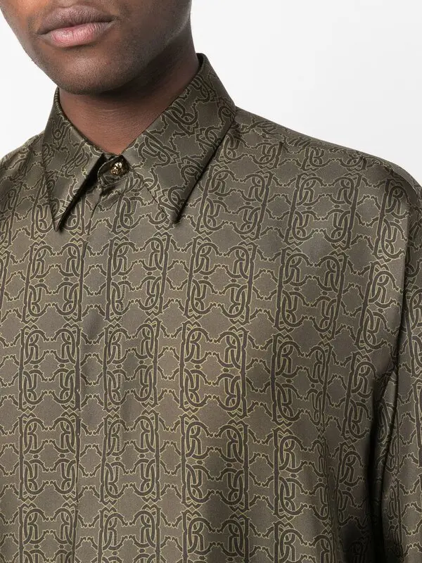 Roberto Cavalli Monogram-print Silk Shirt - Green