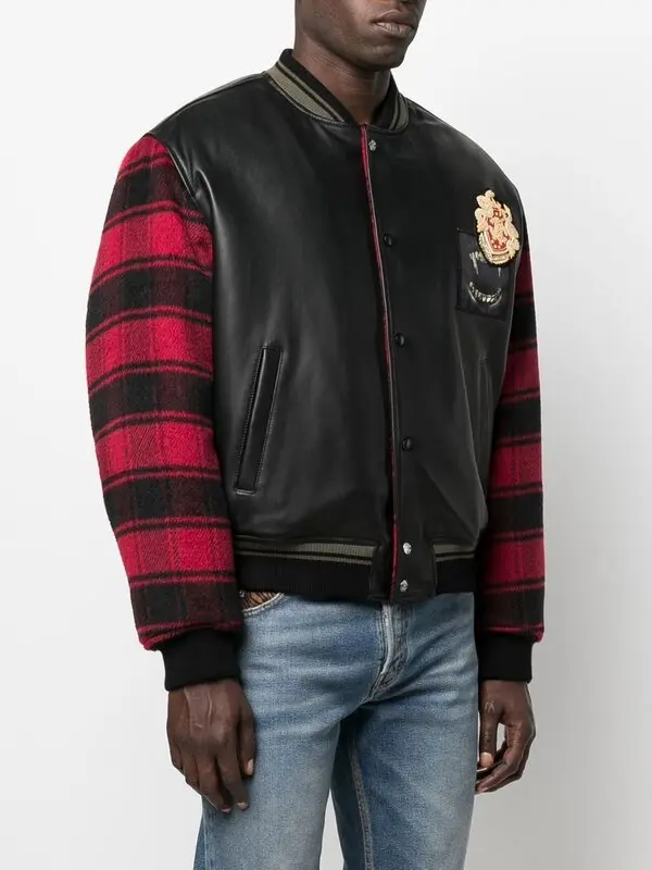 Roberto Cavalli Plaid-sleeves Bomber Jacket