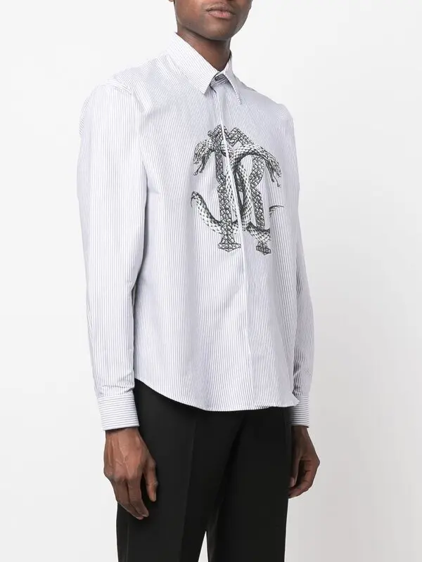 Roberto Cavalli Mirror Snake-print Striped Shirt