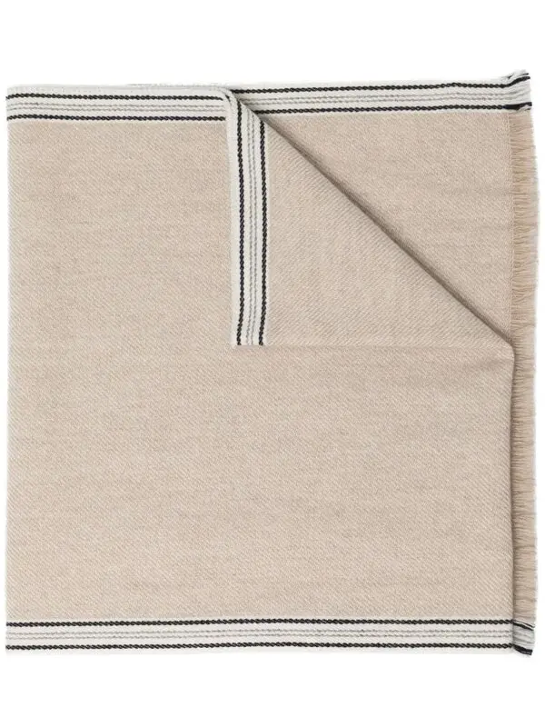 Brunello Cucinelli Striped-border Cashmere Scarf - Neutrals