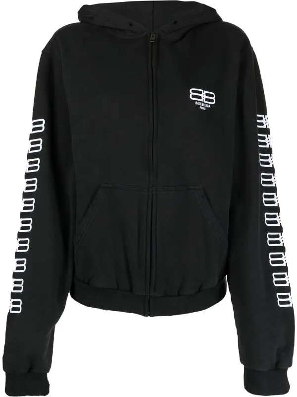 Balenciaga Bb Paris Icon Zip-up Hoodie - Black