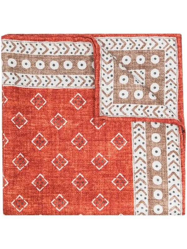 Brunello Cucinelli Silk Geometric-pattern Pocket Square - Orange