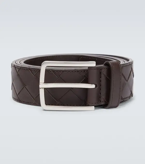 Bottega Veneta Intreccio Leather Belt - Brown