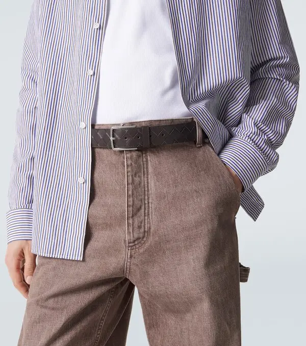 Bottega Veneta Intreccio Leather Belt - Brown