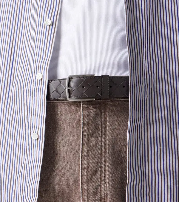 Bottega Veneta Intreccio Leather Belt - Brown