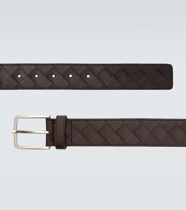 Bottega Veneta Intreccio Leather Belt - Brown