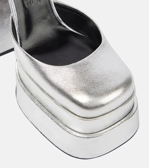 Versace Medusa Aevitas Leather Platform Pumps With Crystal Embellished Ankle Strap - Silver
