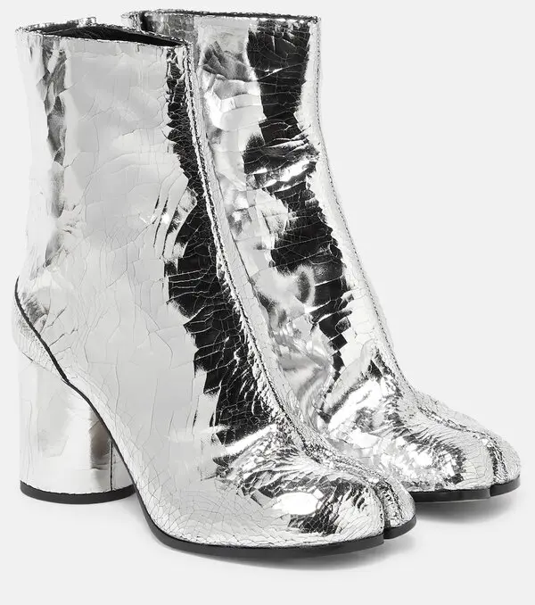 MAISON MARGIELA Tabi Metallic Leather Ankle Boots - Silver