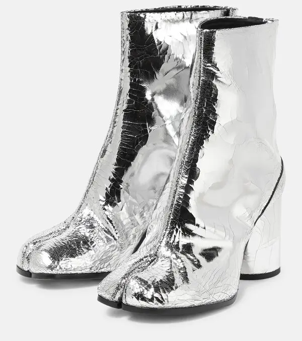 MAISON MARGIELA Tabi Metallic Leather Ankle Boots - Silver
