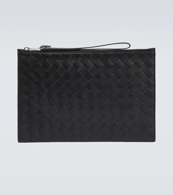 Bottega Veneta Intrecciato Large Leather Pouch - Black