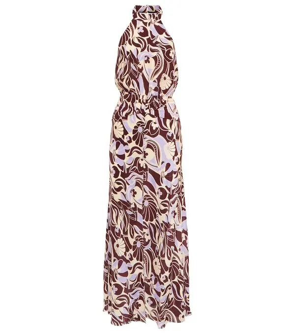 Rixo Kendra Printed Halterneck Silk Dress