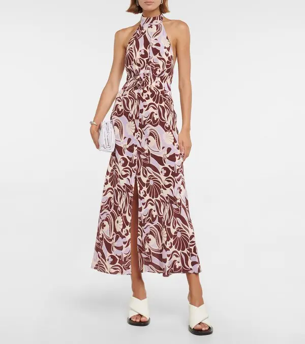 Rixo Kendra Printed Halterneck Silk Dress