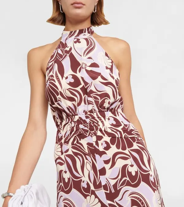 Rixo Kendra Printed Halterneck Silk Dress