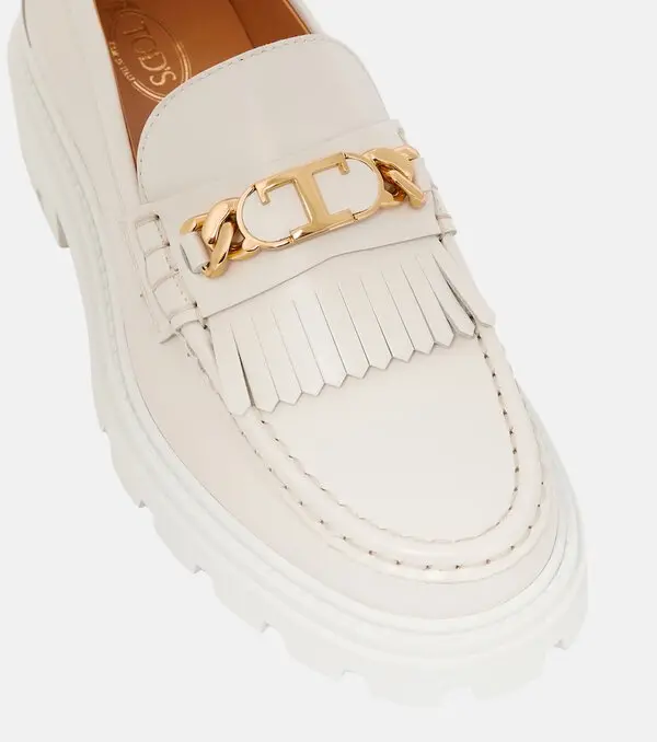 TOD'S Fringed Leather Loafers - White