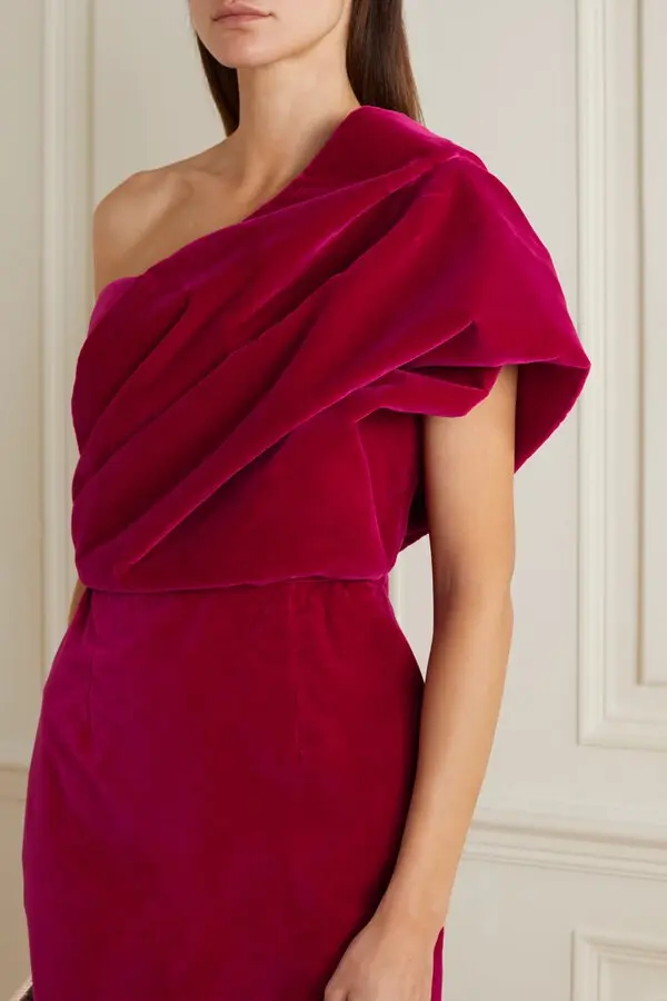 pink velvet one shoulder dress One Shoulder Light Pink Velvet Mermaid Bridesmaid Dress