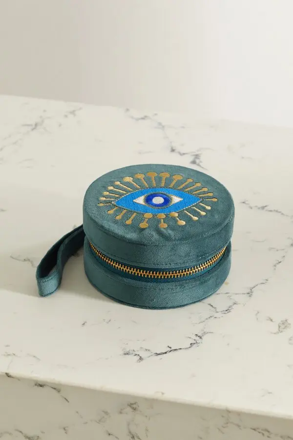 L’ATELIER NAWBAR Rebel Eye Embroidered Velvet Jewelry Box - Green
