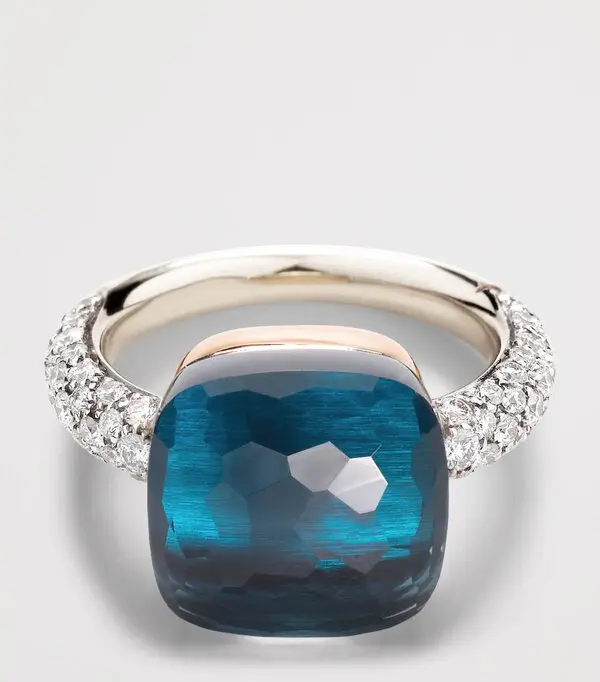 Pomellato White Gold, Diamond And London Topaz Nudo Ring - Blue