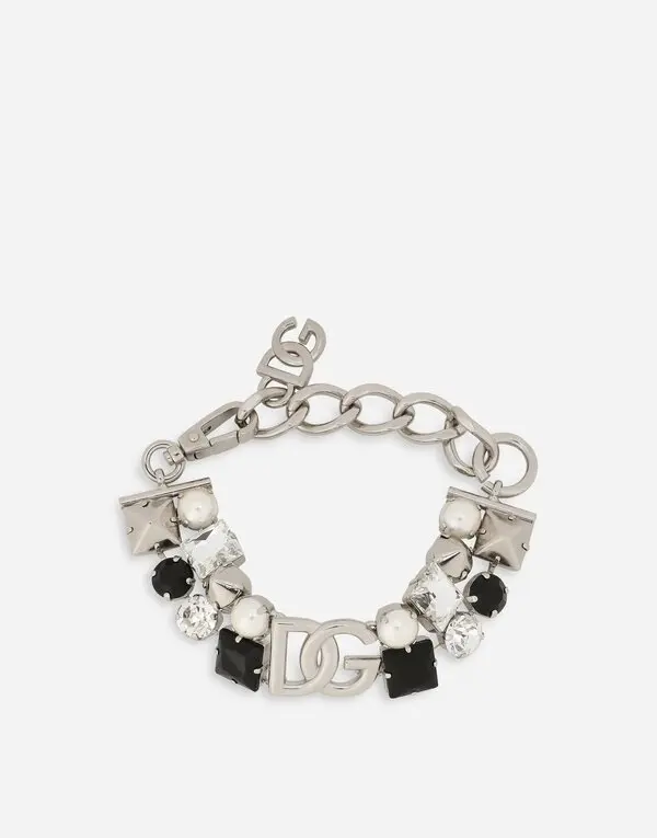 Dolce & Gabbana Bracelet With Rhinestones And Dg Logo - Silver