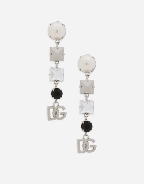 Dolce & Gabbana Rhinestone And Dg Logo Drop Earrings - Silver
