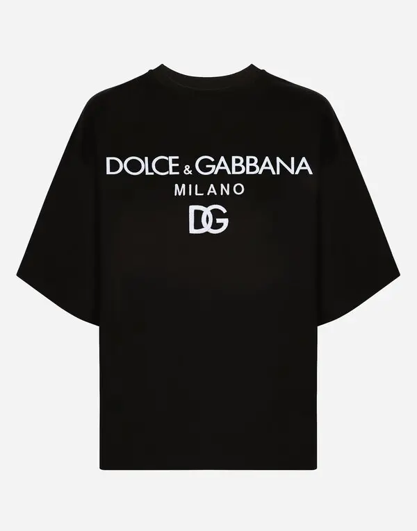 Dolce & Gabbana Jersey T-shirt With Flocked Logo - Black