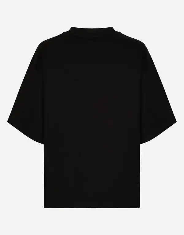 Dolce & Gabbana Jersey T-shirt With Flocked Logo - Black