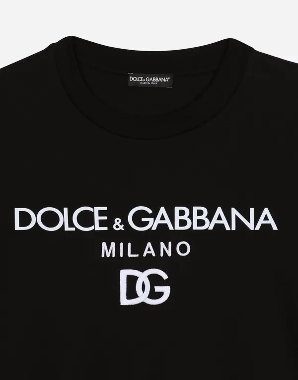 Dolce & Gabbana Jersey T-shirt With Flocked Logo - Black