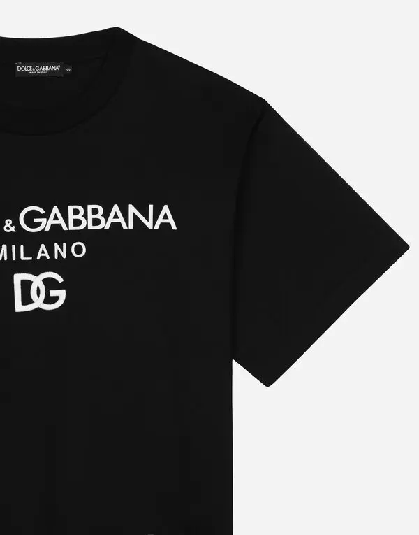 Dolce & Gabbana Jersey T-shirt With Flocked Logo - Black