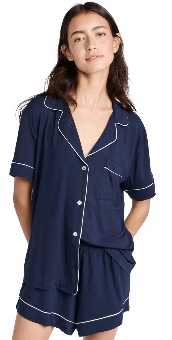 Eberjey Gisele Relaxed Short Pajama Set - Navy/ivory