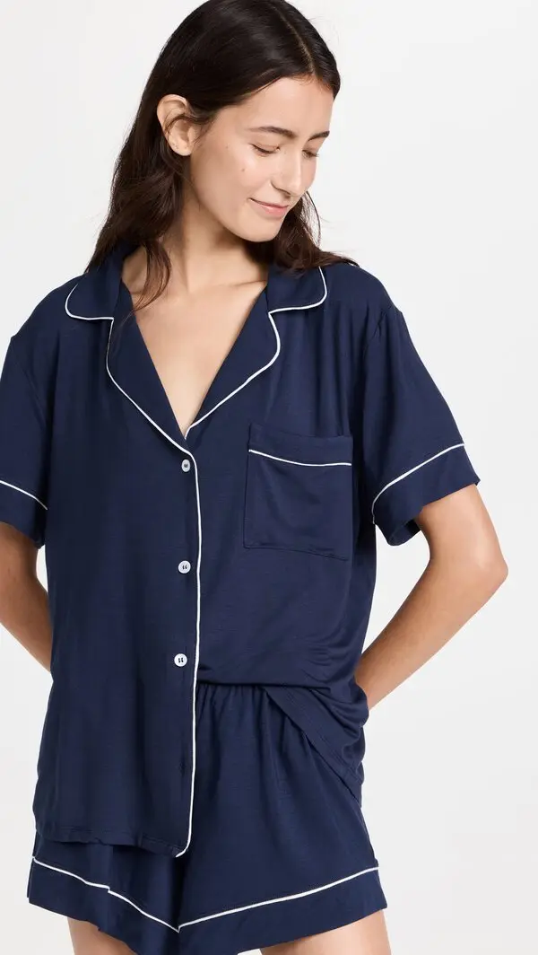 Eberjey Gisele Relaxed Short Pajama Set - Navy/ivory
