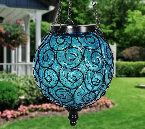 EXHART Round Solar Glass Hanging Lantern By