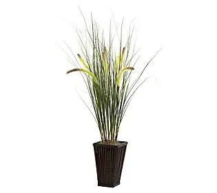 NEARLY NATURAL Grass W/cattails & Bamboo Planter - One-color