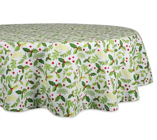 DESIGN IMPORTS Boughs Of Holly Print Tablecloth 70' Round - One-color