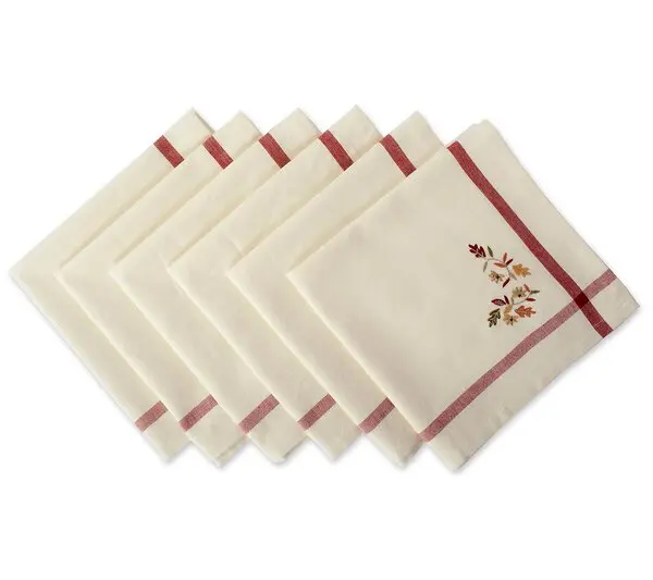 DESIGN IMPORTS Set Of 6 Embroidered Fall Leaves Napkins - One-color