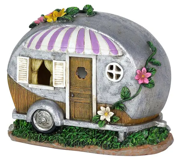 EXHART Solar Lavender Camping Trailer Statue - One-color
