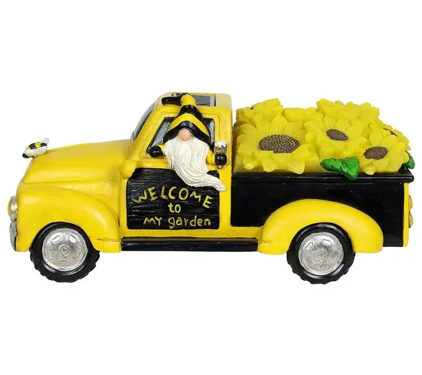 EXHART Solar Beekeeper Sunflower Truck Gnome - One-color