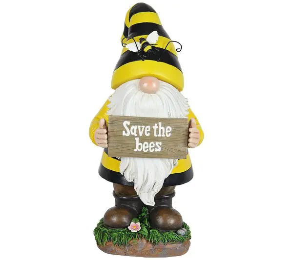 EXHART Solar Save The Bees Gnome Statue - One-color
