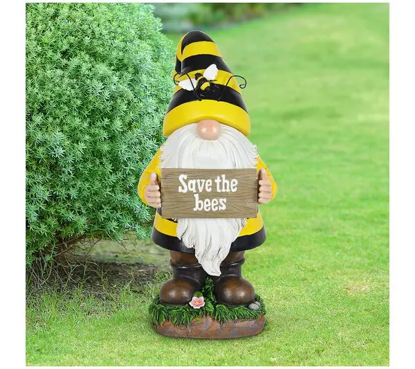 EXHART Solar Save The Bees Gnome Statue