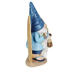 EXHART Solar-powered Lighted Surfer Beach Gnome Statue