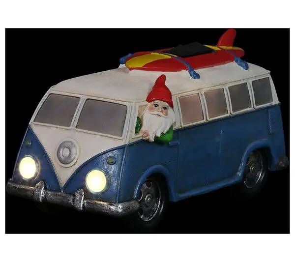 EXHART Solar Surfer Gnome In Retro Van Statuary