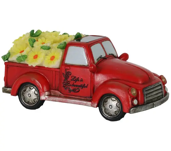 EXHART Solar Red Truck With Led Sunflowers - One-color