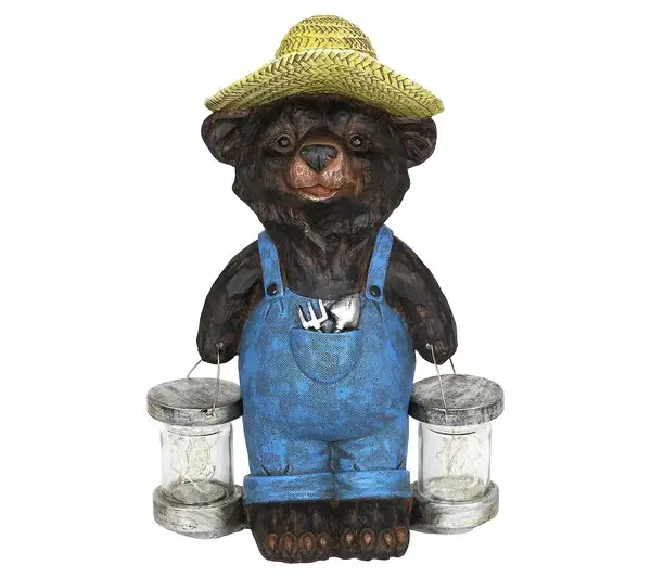 EXHART Solar Farmhouse Firefly Bear Statue - One-color