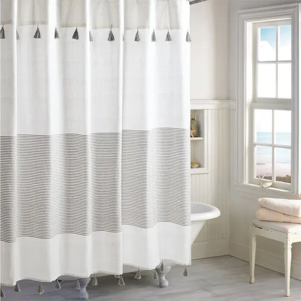 PERI HOME Panama Stripe Shower Curtain - Grey