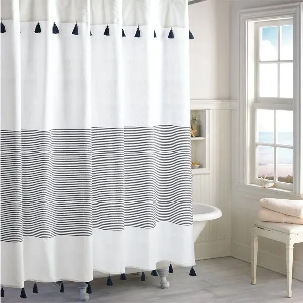 PERI HOME Panama Stripe Shower Curtain - Navy
